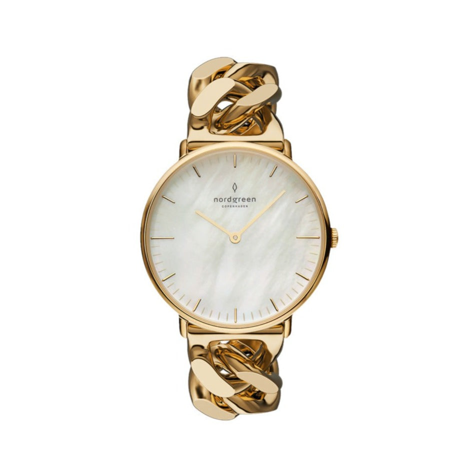 Nordgreen | Native rose gold mother of pearl 28mm dial chain | NR28RGC ...